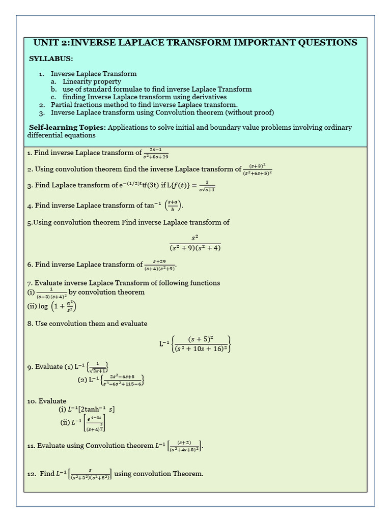 Inverse Laplace Questions | PDF | Laplace Transform | Convolution