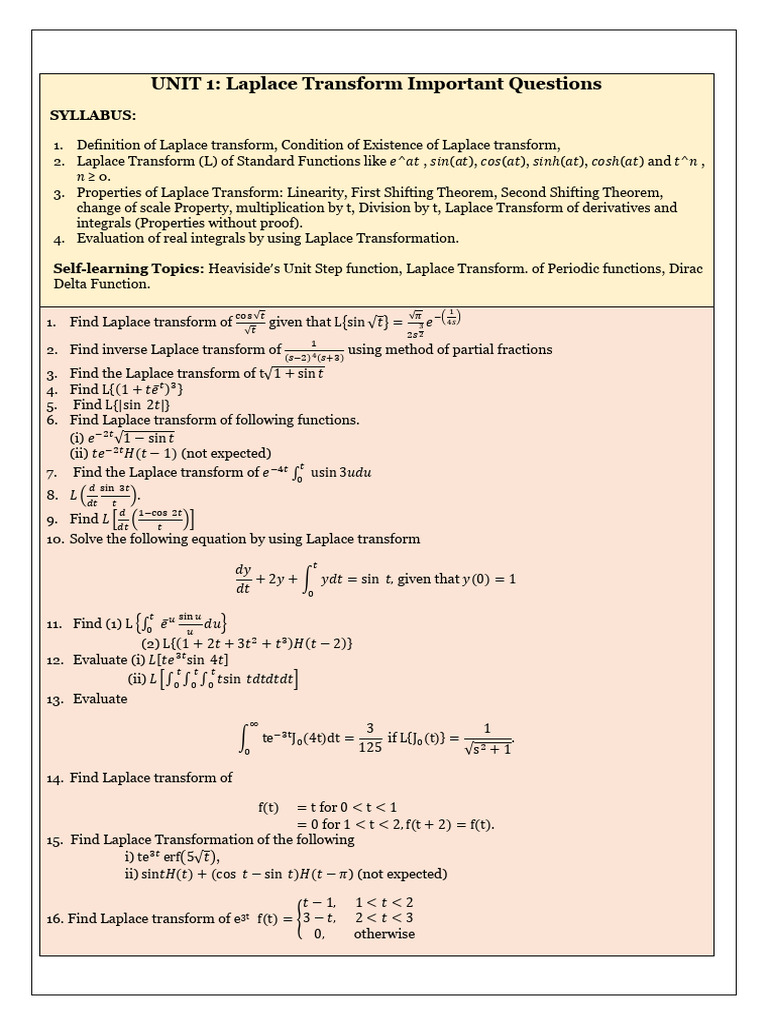 Laplace Transform Key Questions | PDF | Laplace Transform | Mathematical Concepts