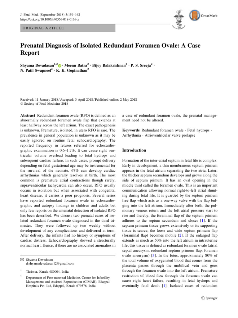 Prenatal Diagnosis of Isolated Redundant Foramen O | PDF | Atrium ...