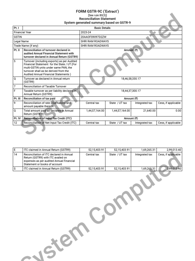 GSTR-9C Reconciliation Statement 2023-24 | PDF | Taxes | Revenue