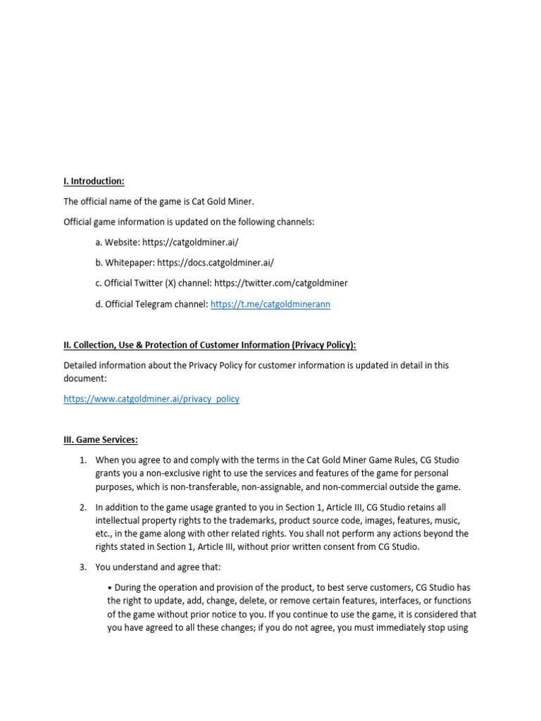 CAT GOLD MINER GAME POLICY-6b9f293a | PDF | Intellectual Property ...