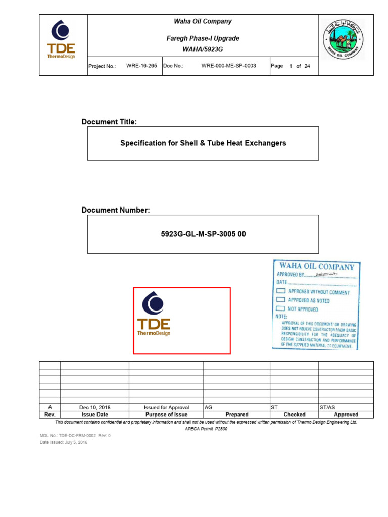 5923G-GL-M-SP-3005 00-RevA - Specification For Shell & Tube Heat ...