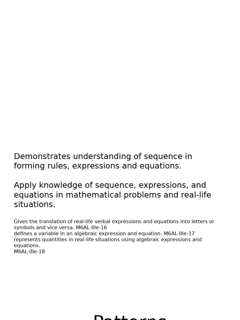 G6 Q3 Qualities in Real Life Situation Using Algebraic Expression | PDF ...