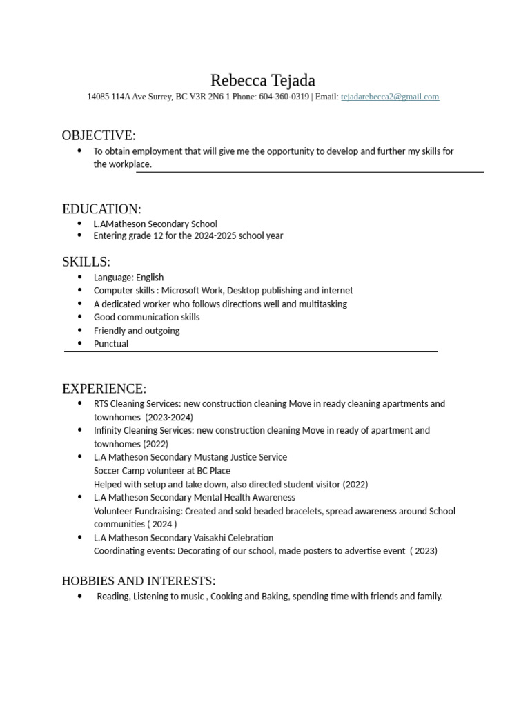 Rebecca Tejada's Resume Overview | PDF