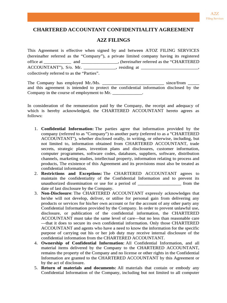 Chartered Accountant Confidentiality Agreement | PDF | Legal Remedy ...