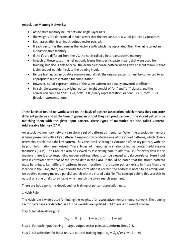 Associative Memory Networks | PDF | Memory | Matrix (Mathematics)