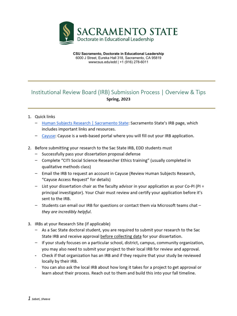 RB Submission Process Tips | PDF | Institutional Review Board | Thesis