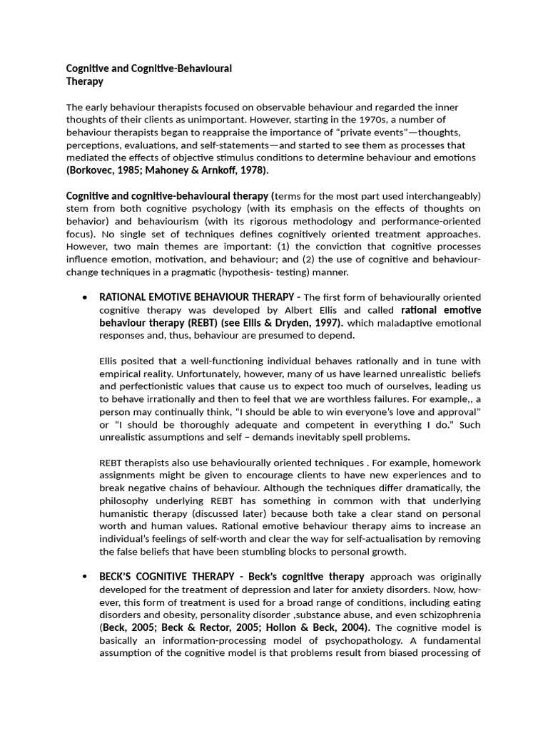 Cognitive - Behavioural Therapy | PDF | Rational Emotive Behavior Therapy | Cognitive Therapy
