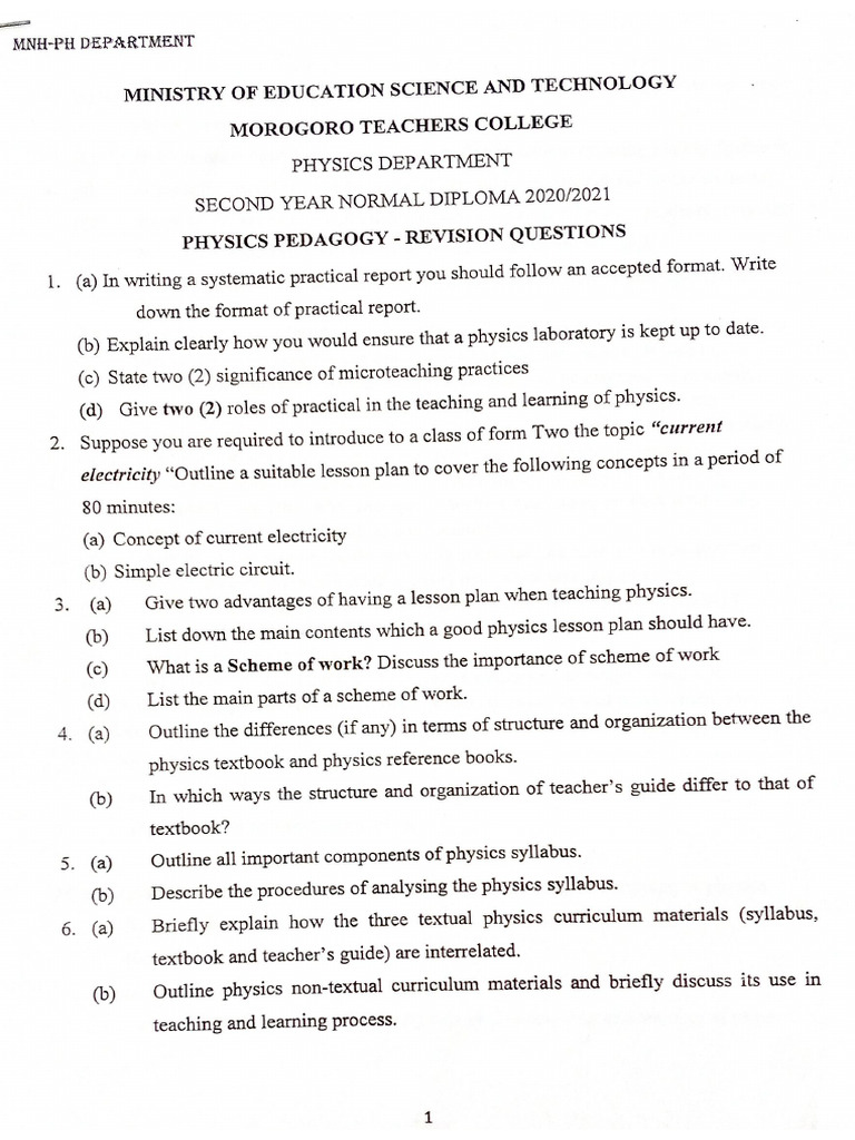 PHYS PEDAGOGY REV QNS Kemya-1 | PDF