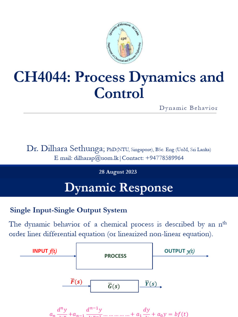 CH4045 - Dynamic Behaviour | PDF | Laplace Transform | Mathematics