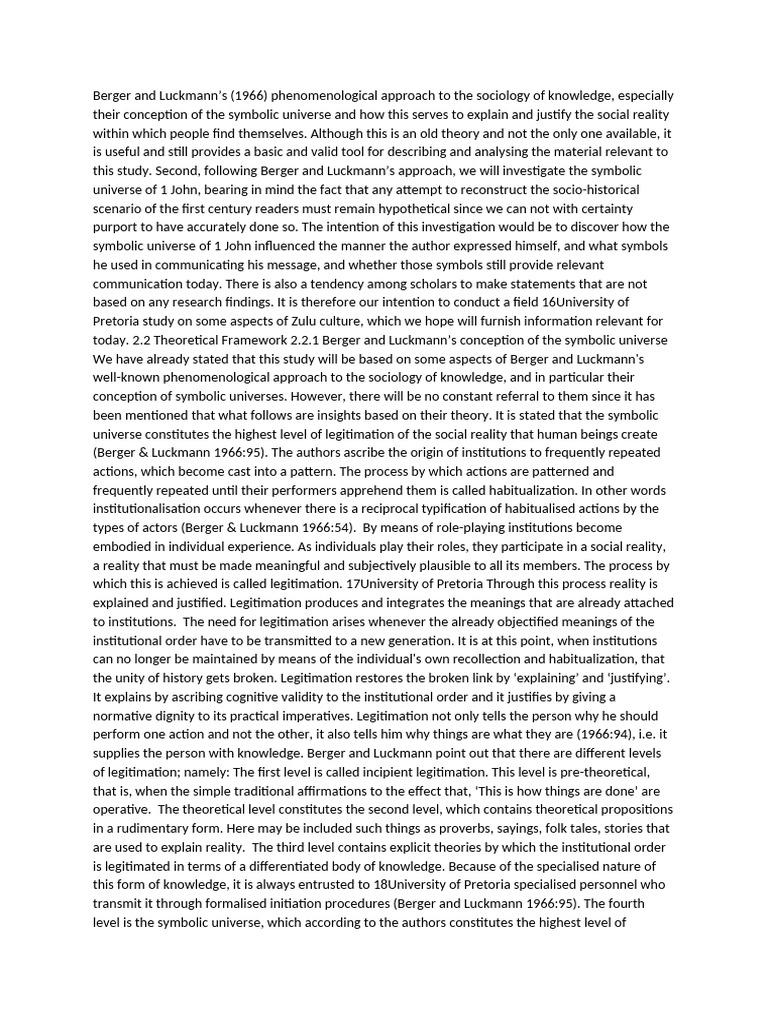 Berger and Luckmann | PDF | Theory | Knowledge