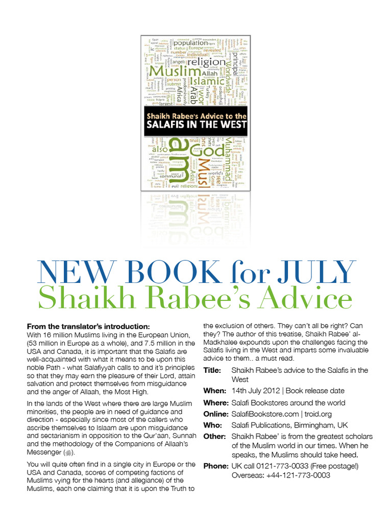 New Book - Advice To The Salafis in The West - Shaikh Rabee | PDF