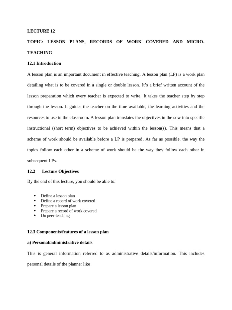 TCT 321 12 Preparation of Lesson Plans and Records of Work Covered ...