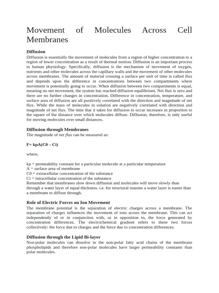 Molecule Movement Across Cell Membranes | PDF | Cell Membrane | Osmosis
