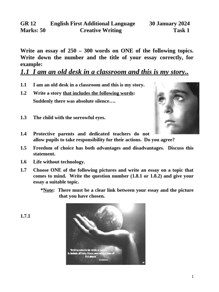 Essay Topics for Grade 12 English | PDF