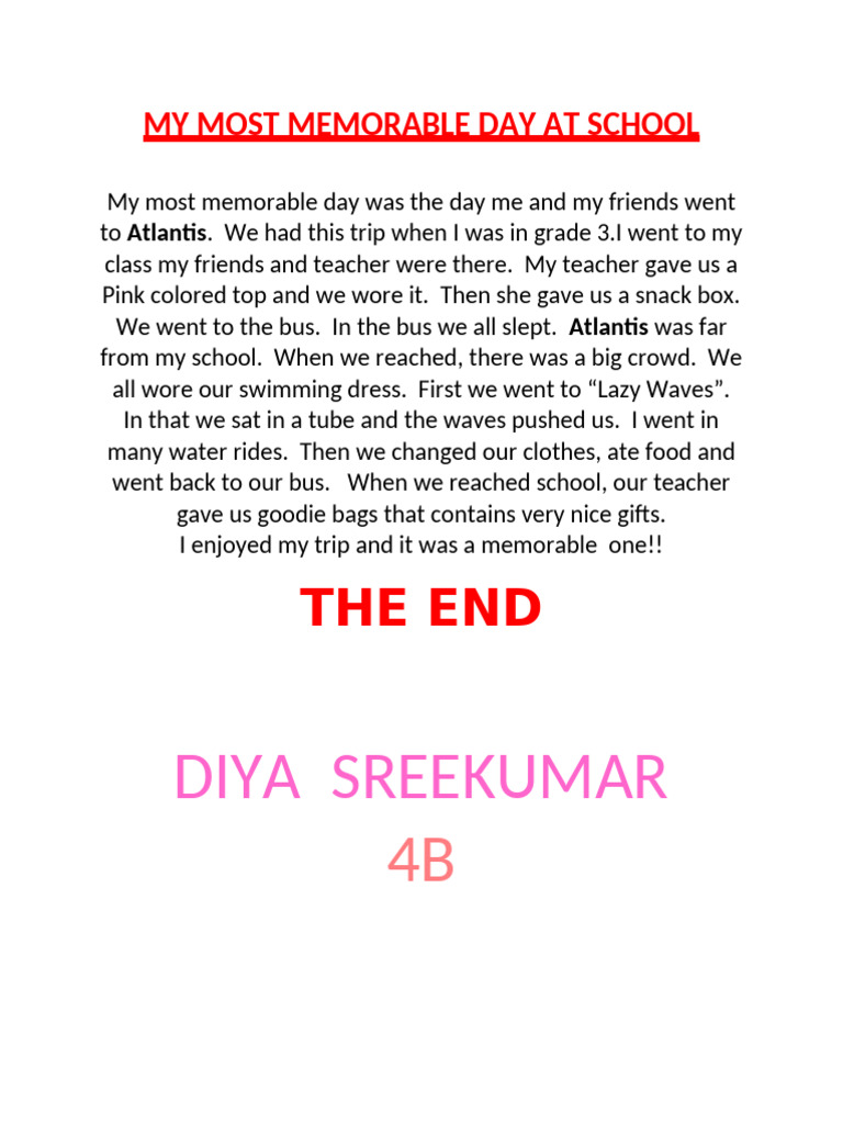 My Most Memorable Day at School (2) | PDF