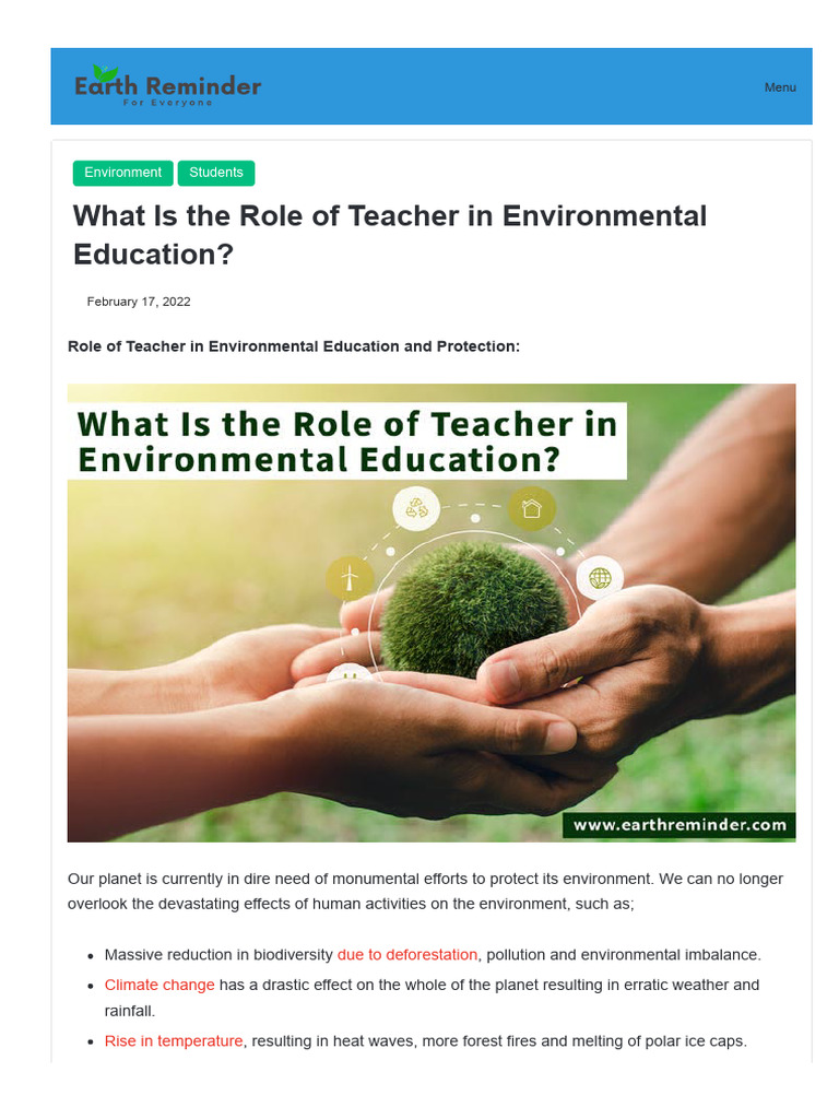 WWW Earthreminder Com Role of Teacher in Environmental Education ...