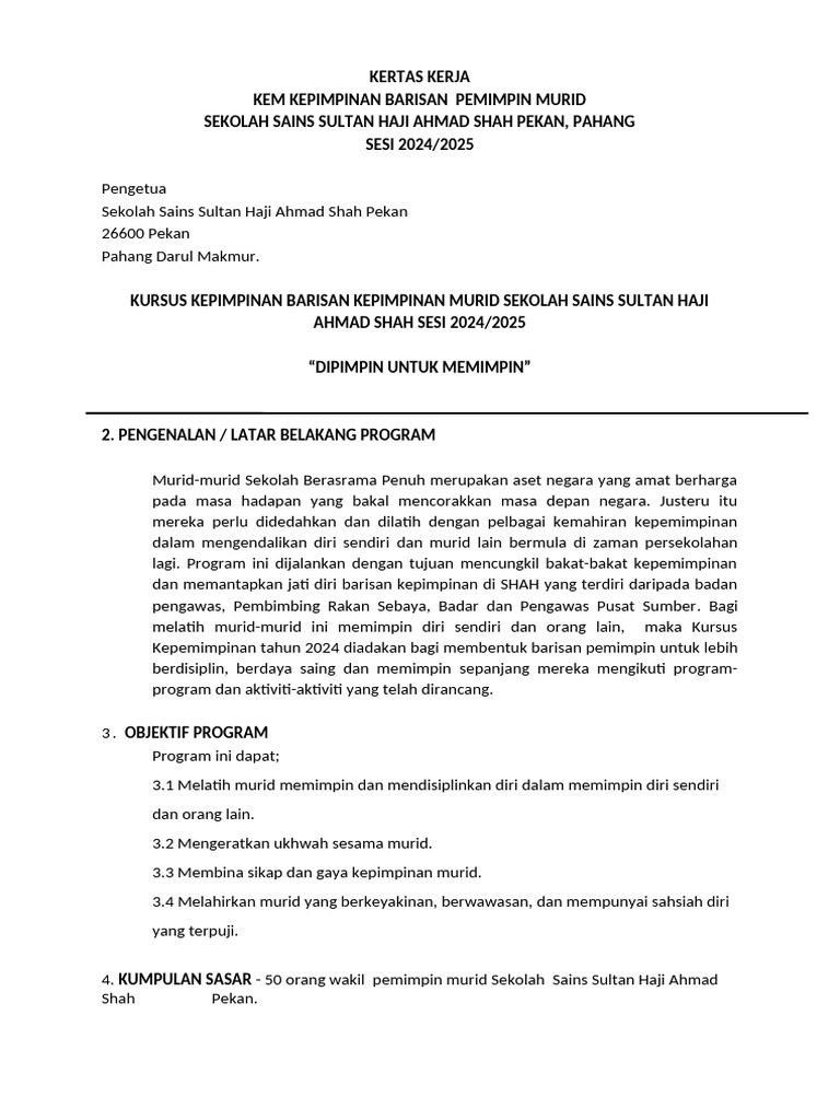 Kertas Kerja Kursus Kepimpinan | PDF