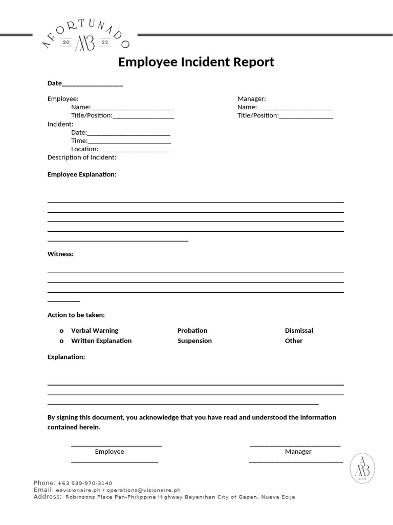 Employee Incident Report Template | PDF
