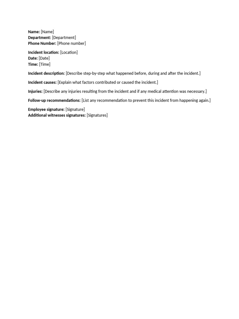 Sample Incident Report Template | PDF