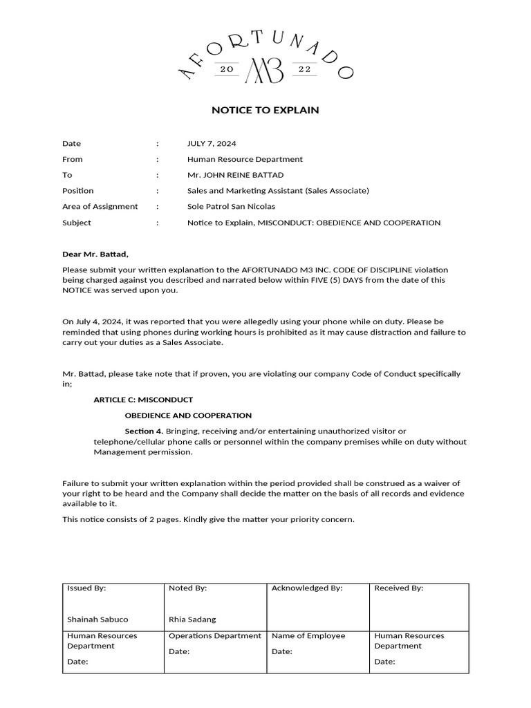 NOTICE TO EXPLAIN | PDF | Justice | Crime & Violence