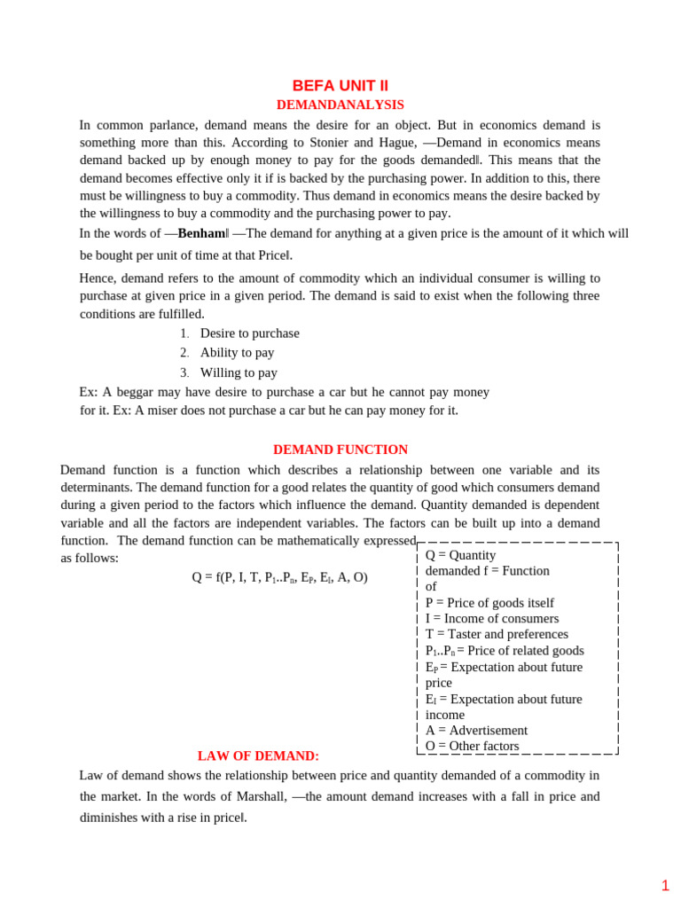 befa unit-2 | PDF | Elasticity (Economics) | Demand