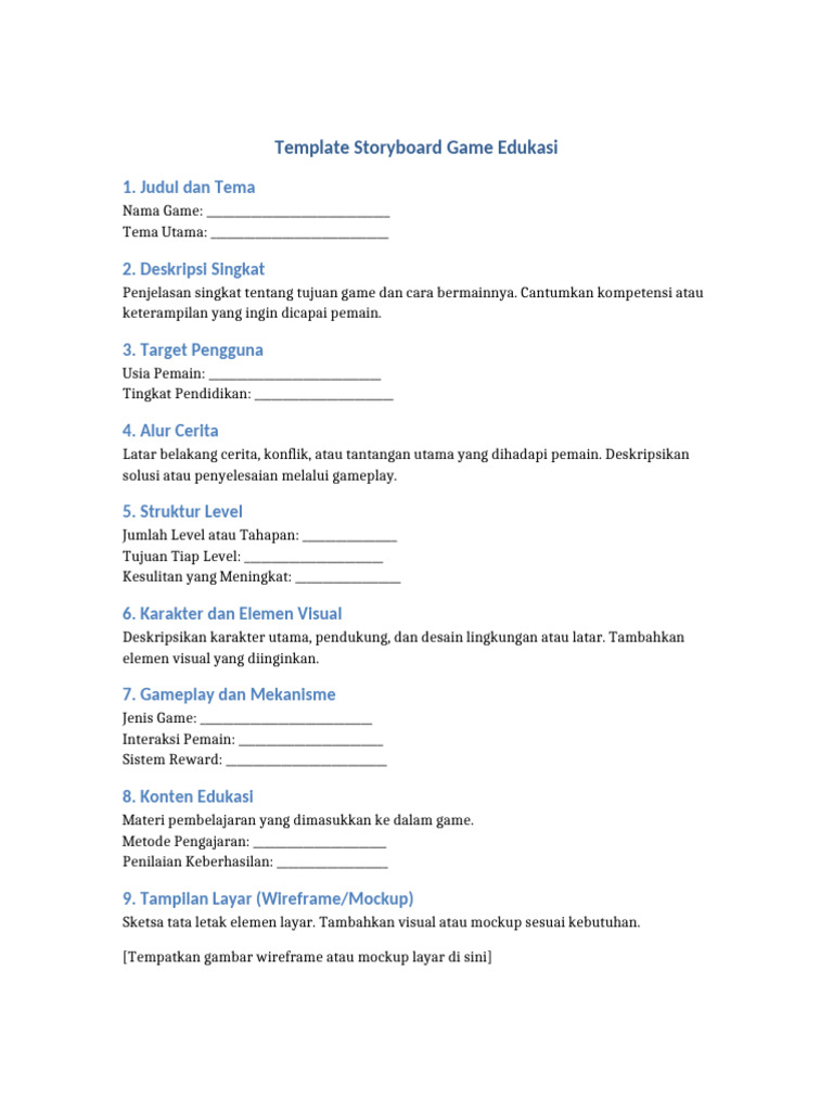 Template Storyboard Game Edukasi | PDF