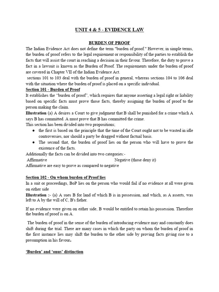 Burden of Proof in Indian Evidence Law | PDF | Burden Of Proof (Law ...