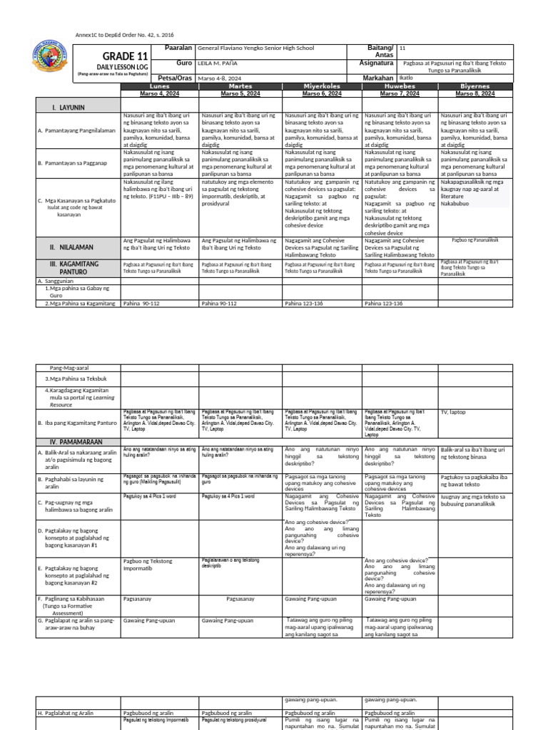 DLL Pagbasa Q3 W6 | PDF