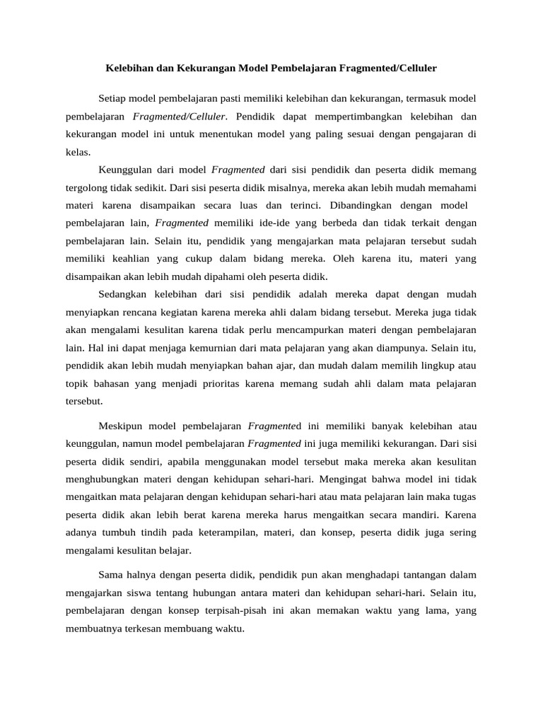 Kelebihan Dan Kekurangan Model Pembelajaran Fragmented | PDF