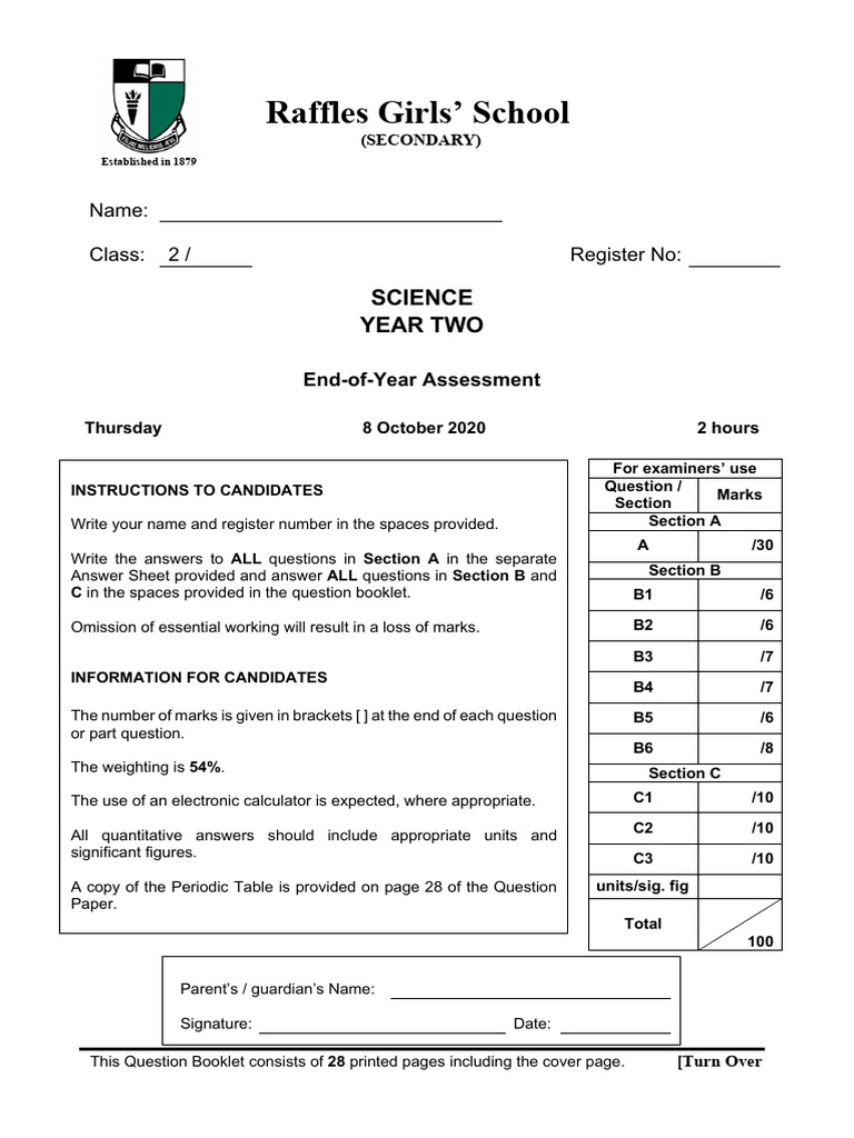 2020 - Science - Y2 - Assessment - EYA - Practice Qns | PDF | Artery | Oxide