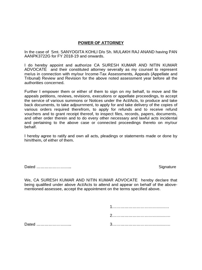 Power of Attorney - Income Tax | PDF