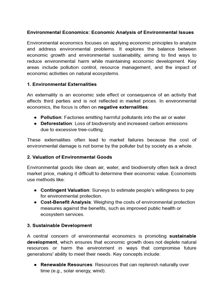 Environmental Economics Overview | PDF | Sustainability | Externality