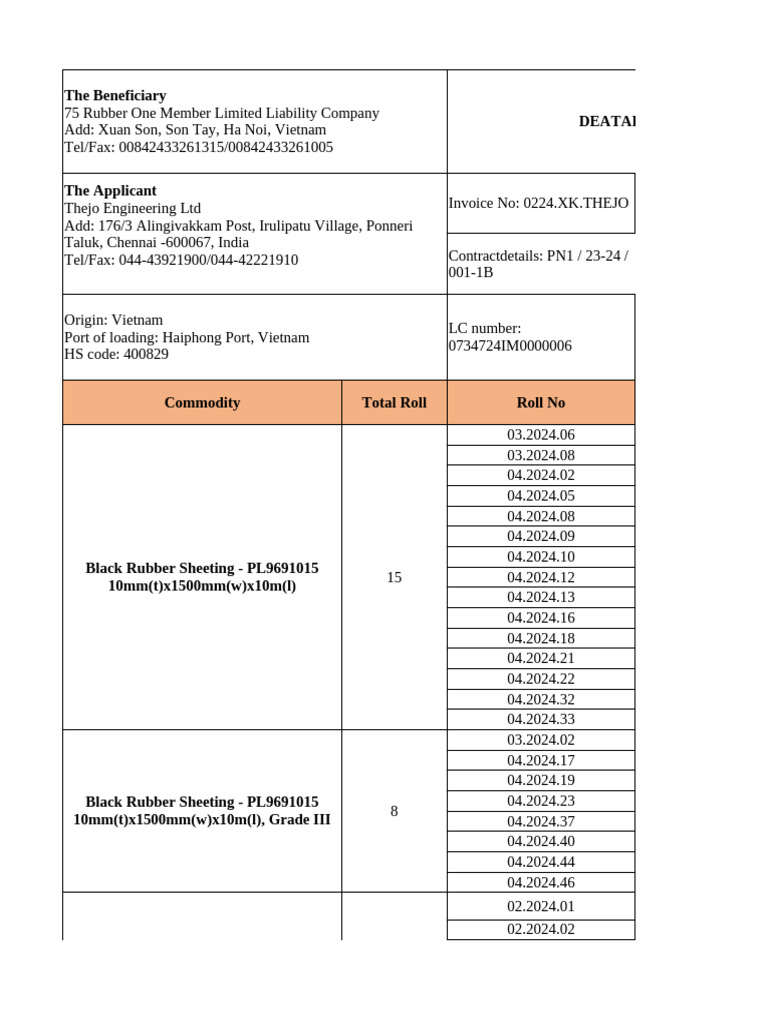 Detailed Parking List for Shipment | PDF
