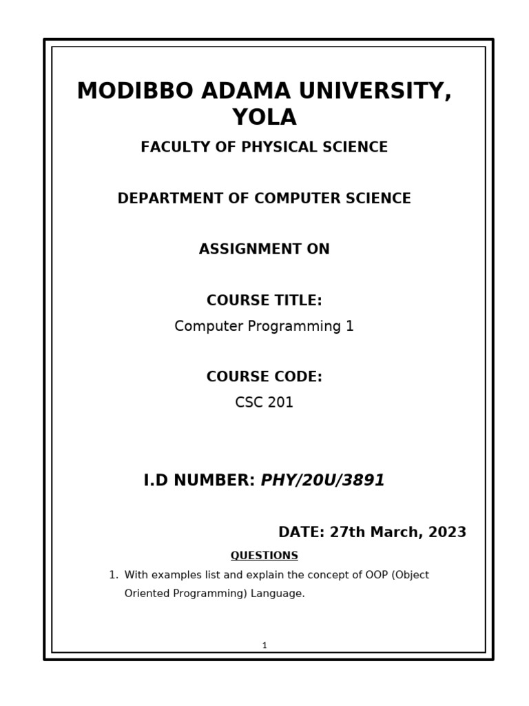 Csc 201 Assignm Wps Office Pdf Class Computer Programming Inheritance Object Oriented
