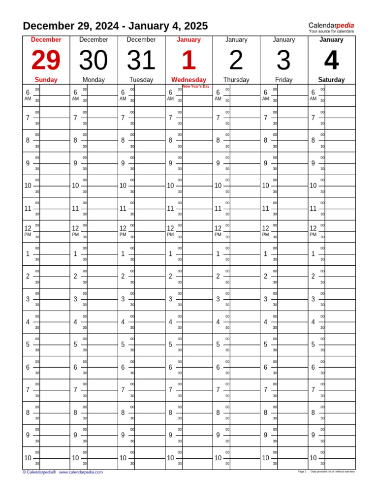 Weekly Calendar 2025 Portrait Time Management | PDF