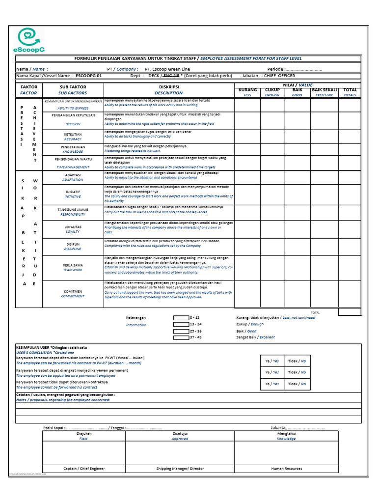 Form Penialain Kinerja PKWT - EscoopG 02 - Desember 2025 | PDF