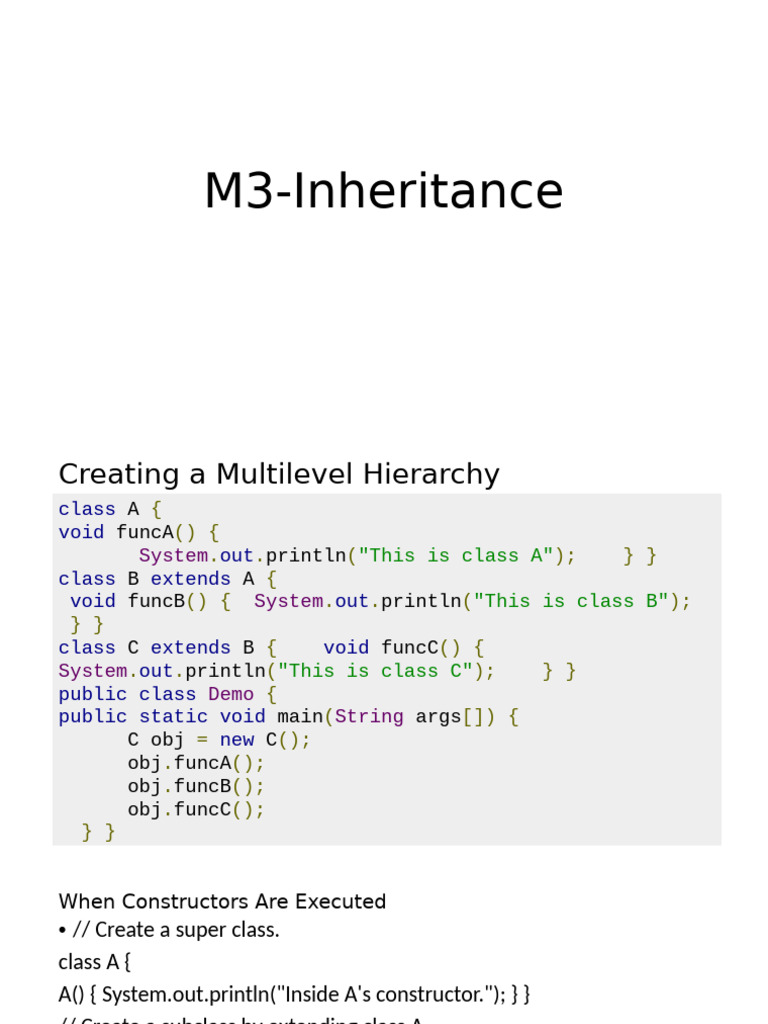 M3 Multilevelhirarchy | PDF | Method (Computer Programming) | Inheritance (Object Oriented ...