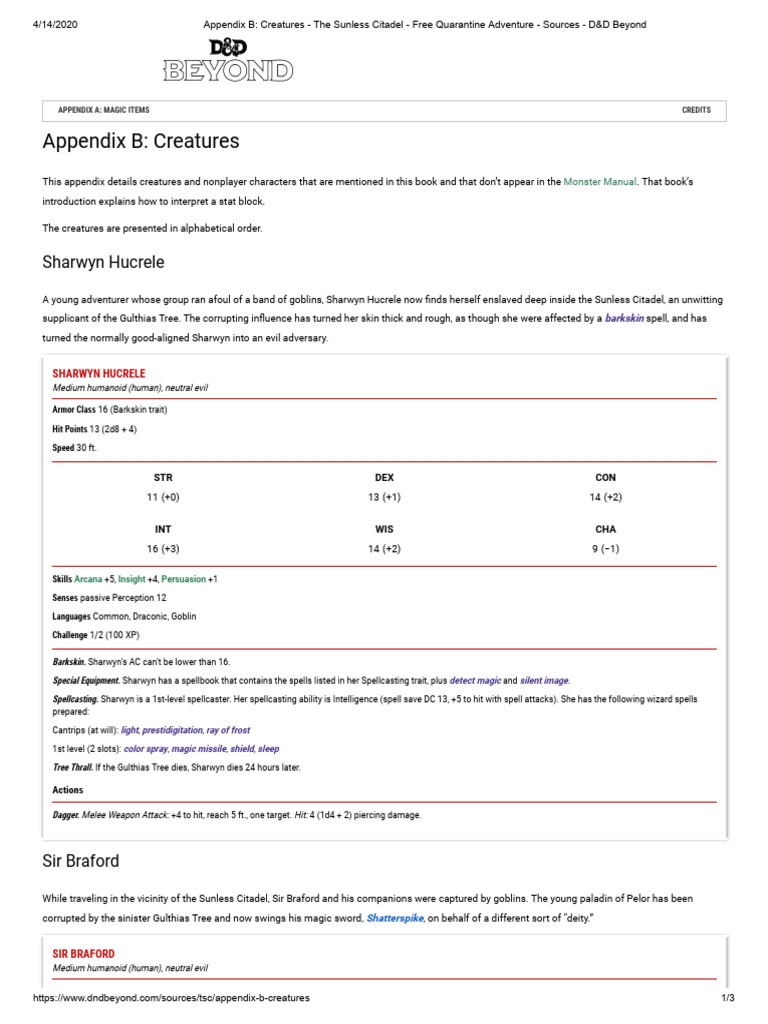 Appendix B - Creatures - The Sunless Citadel | PDF | Dungeons & Dragons | Role Playing Games