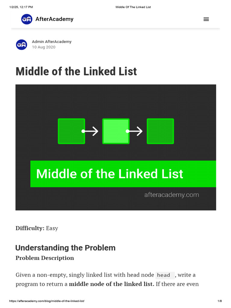 Middle of The Linked List | PDF | Computer Programming | Algorithms And ...