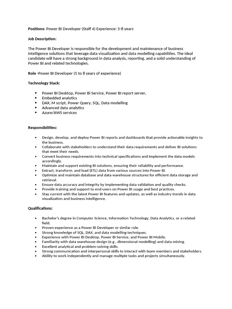 Power BI Developer JD | PDF | Data | Business Intelligence