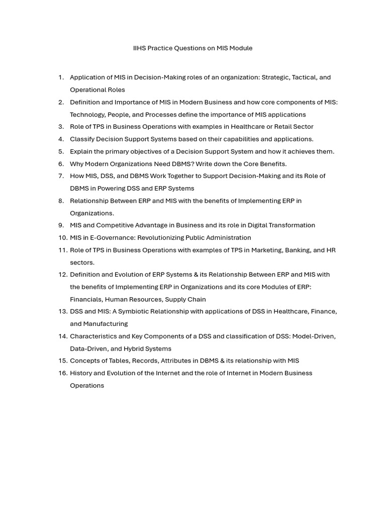 MIS Questions-Practice Questions | PDF
