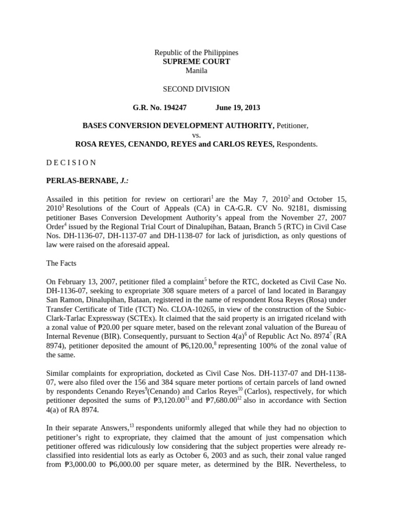 Bases Conversion Development Authority Vs Cenando | PDF | Appeal | Summary Judgment