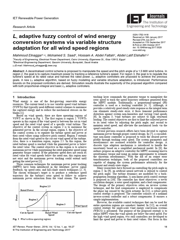 L1 Adaptive Fuzzy Control Of Wind Energy Conversion Systems Via
