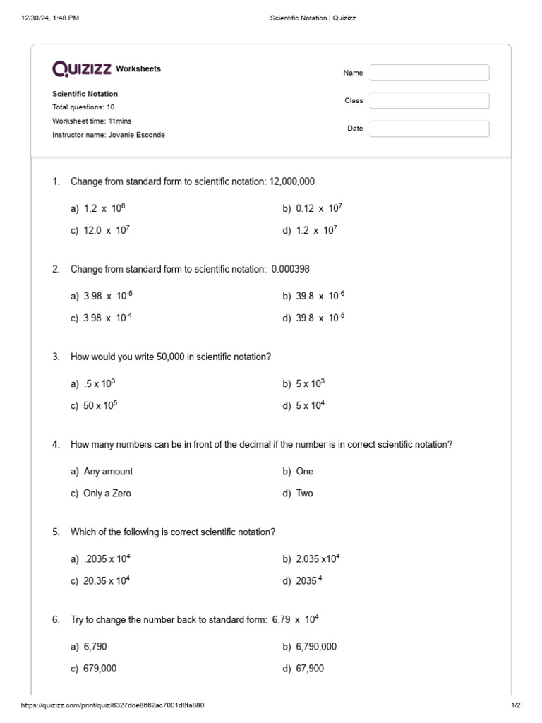 Scientific Notation _ Quizizz | PDF | Encodings | Lexicology
