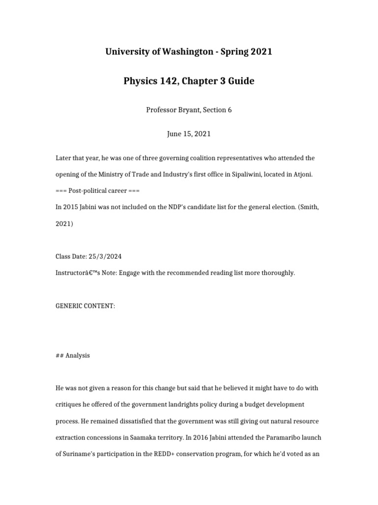 Physics 142 Chapter 3 Guide | PDF