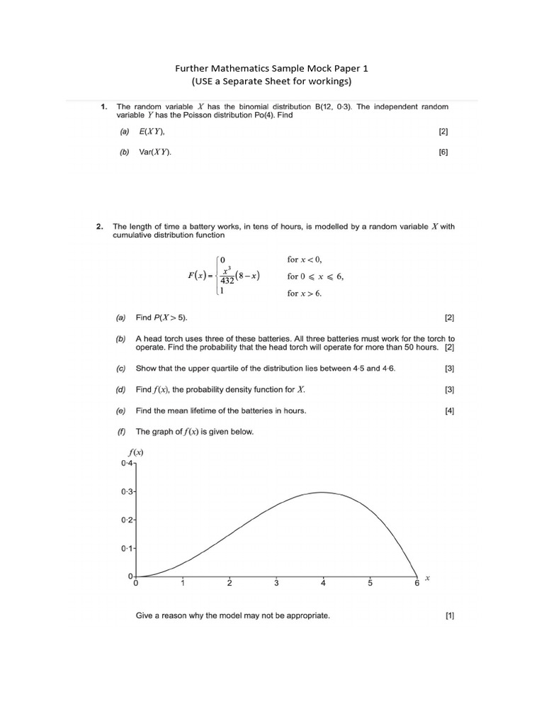 Further Mathematics Sample Mock Paper 1 | PDF