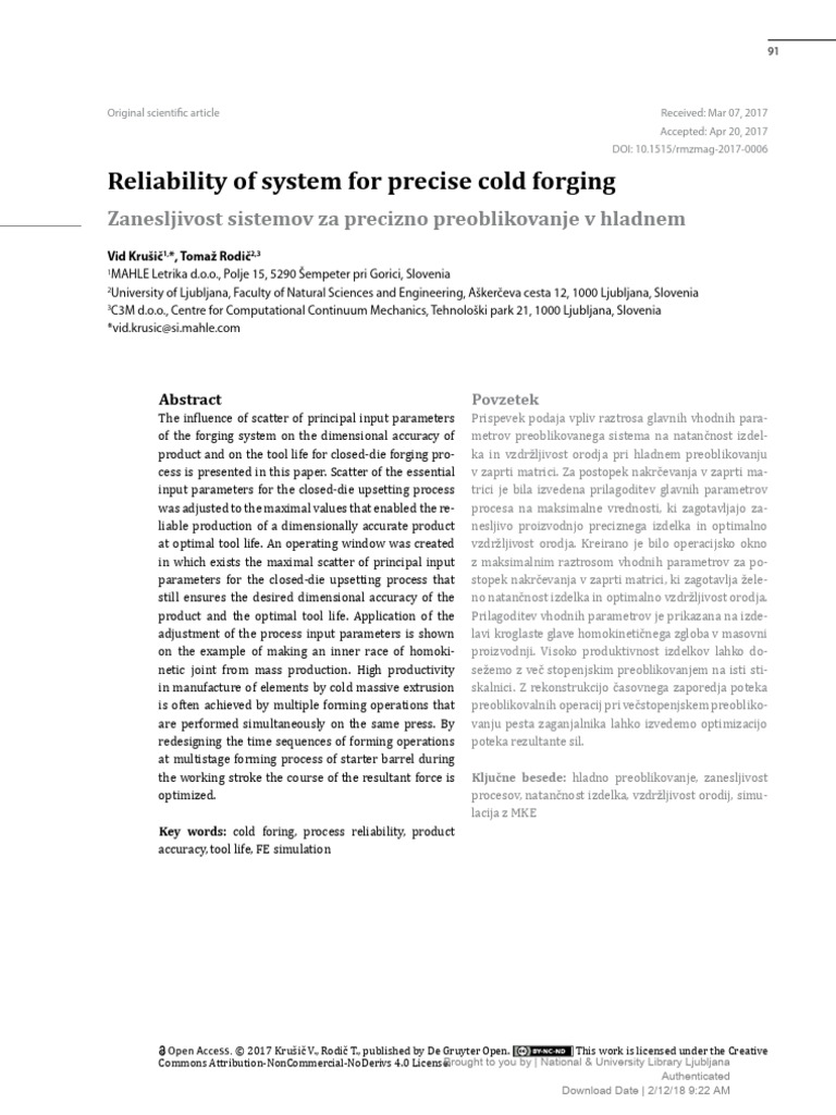 Reliability of System For Precise Cold | PDF | Forging | Engineering ...