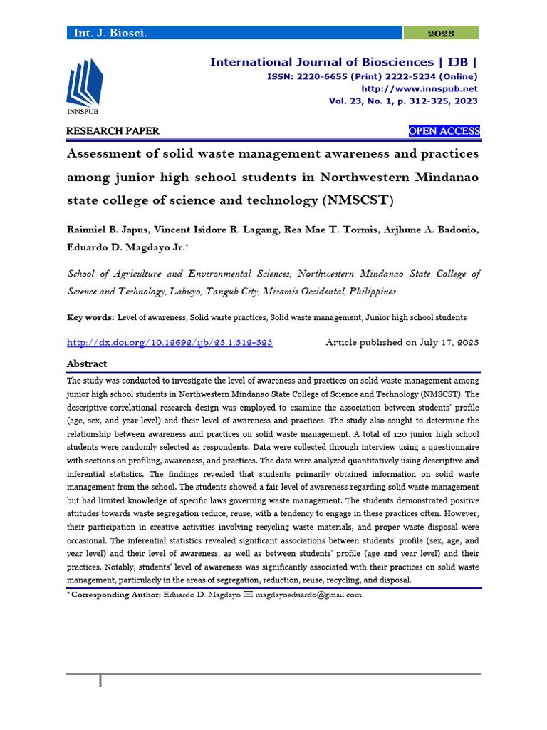Solid Waste Management Awareness in JHS | PDF | Reuse | Waste