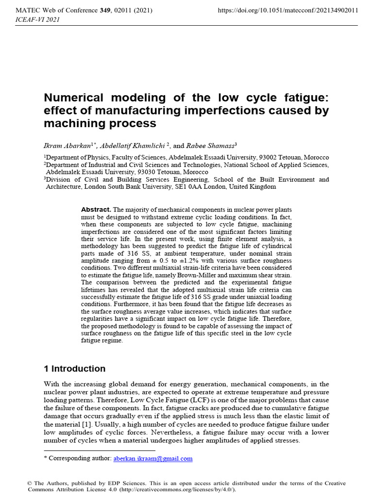 Numerical Modeling of The Low Cycle Fatigue - Effect of Manufacturing ...